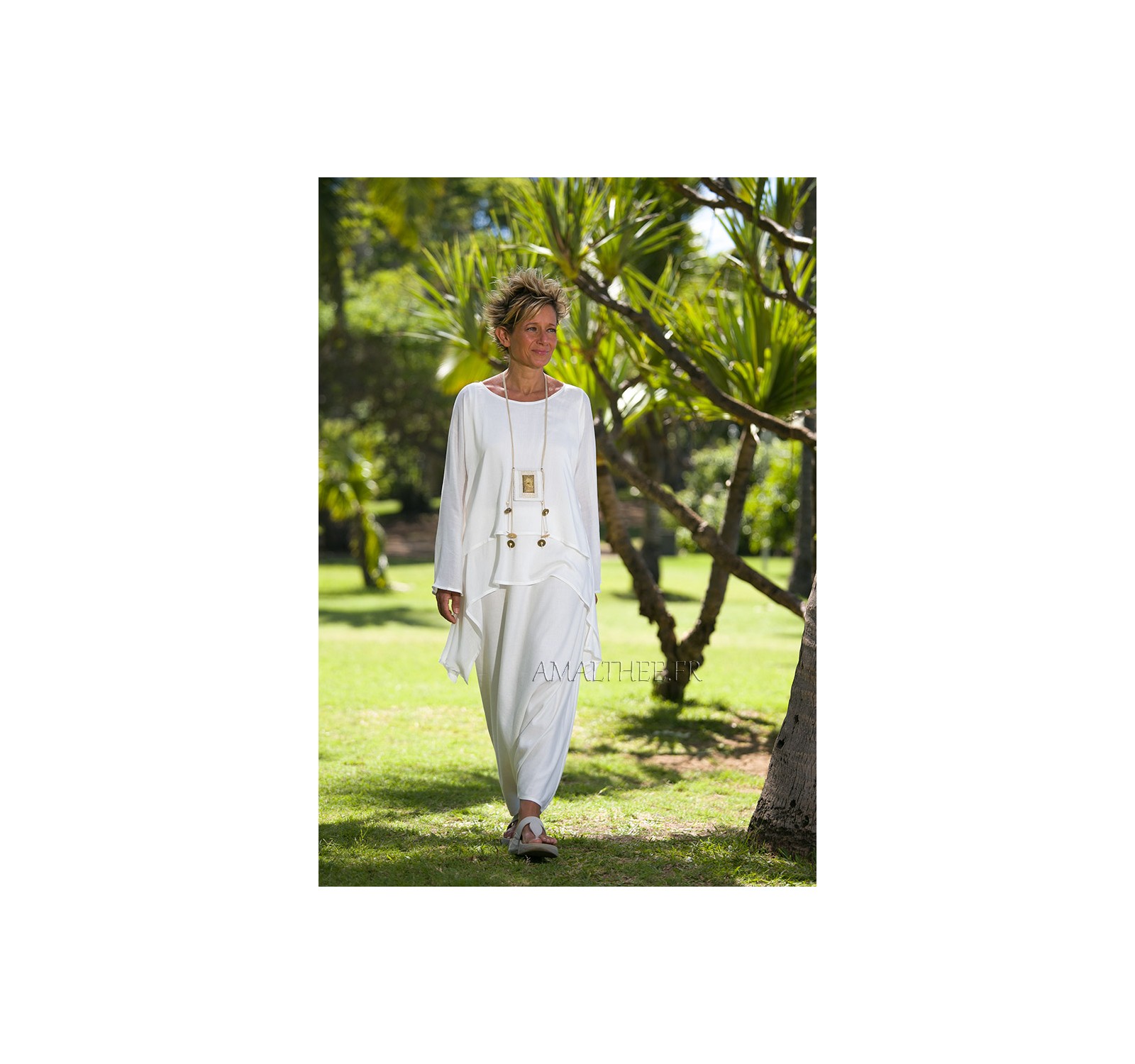 Loose fit natural white silk tunic perfect for wedding party