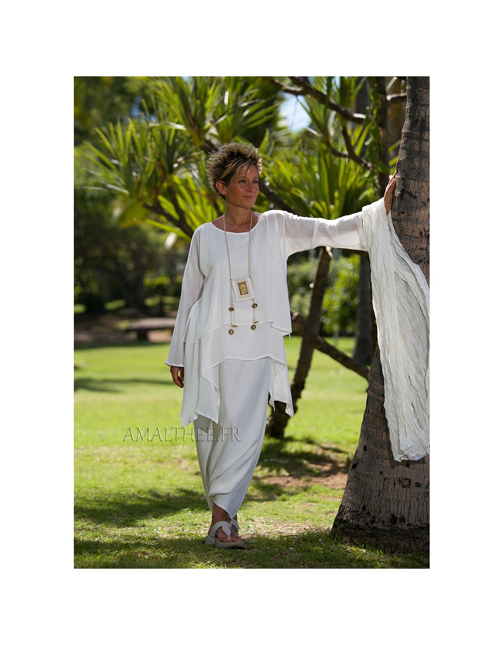 Loose fit natural white silk tunic perfect for wedding party