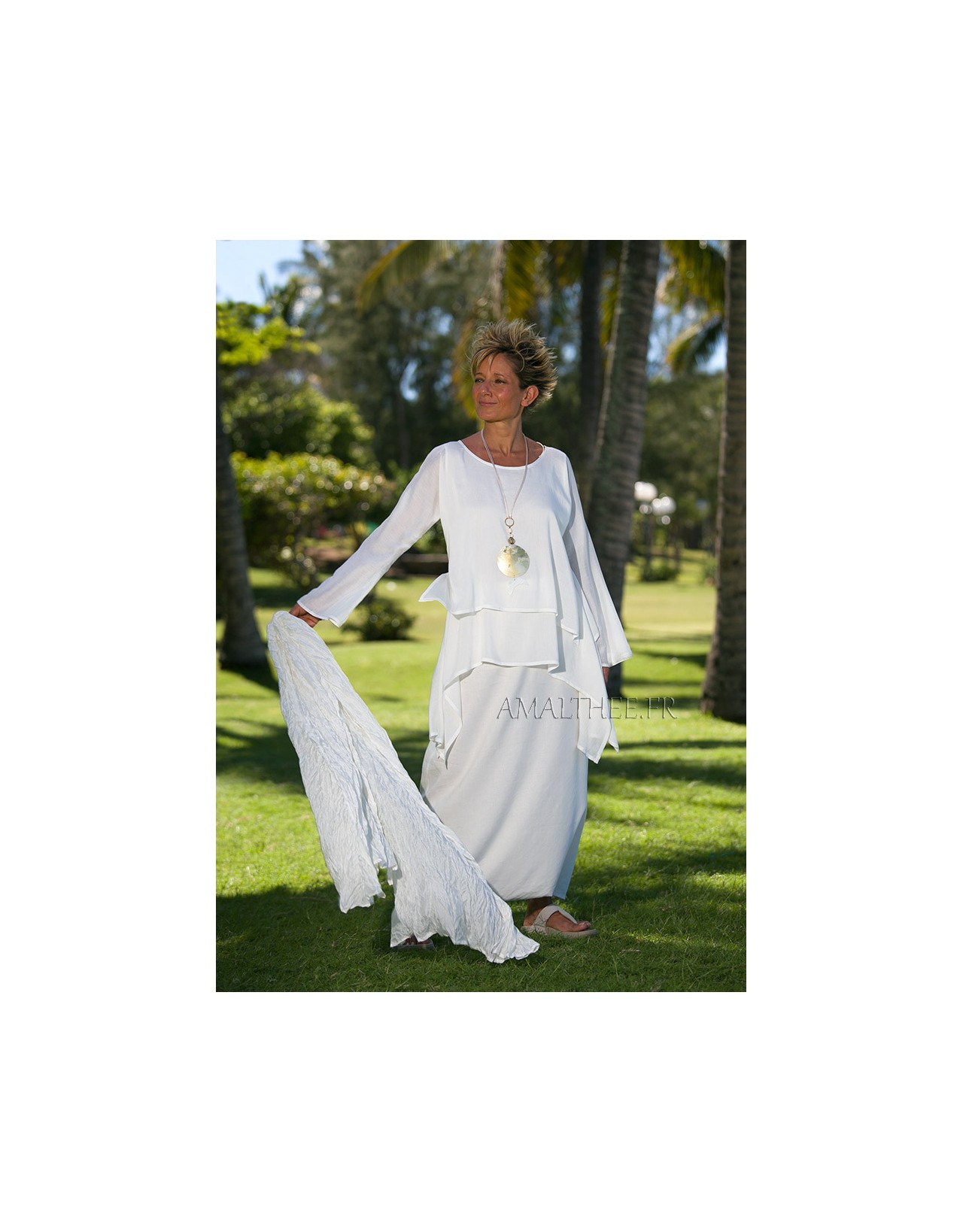 Loose fit natural white silk tunic perfect for wedding party